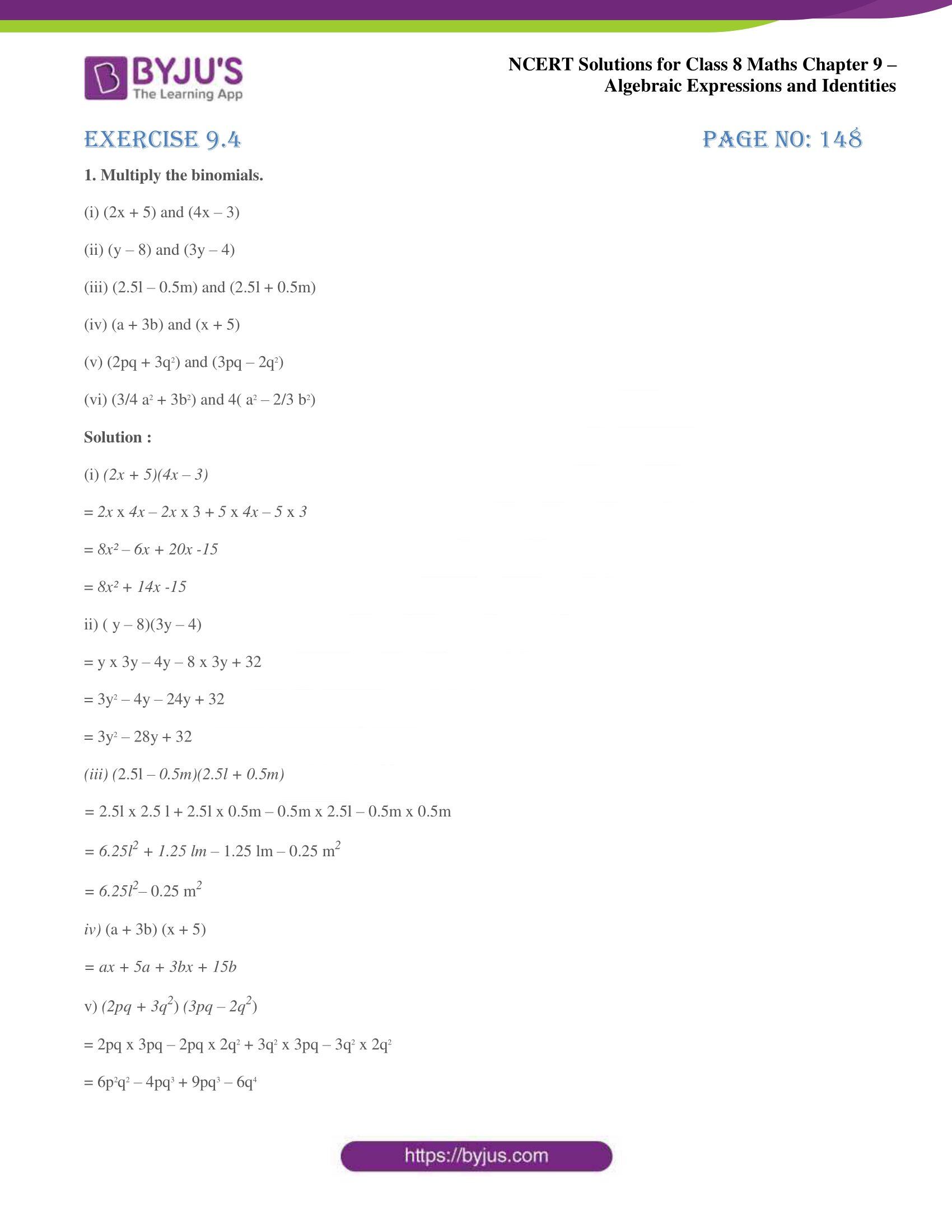 NCERT Solutions For Class 8 Maths Chapter 9 Algebraic Expressions And