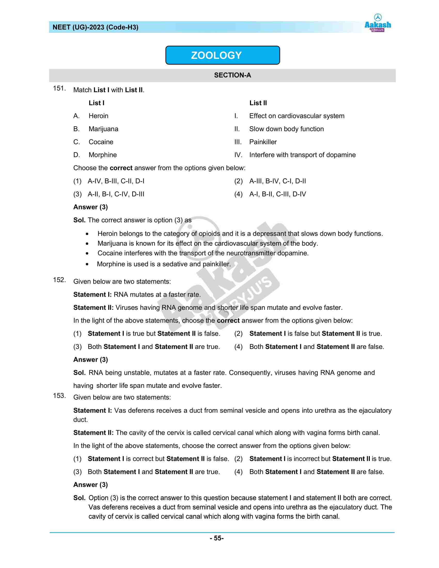 Download Free PDF Of NEET 2023 Zoology Question Paper Only At BYJU S