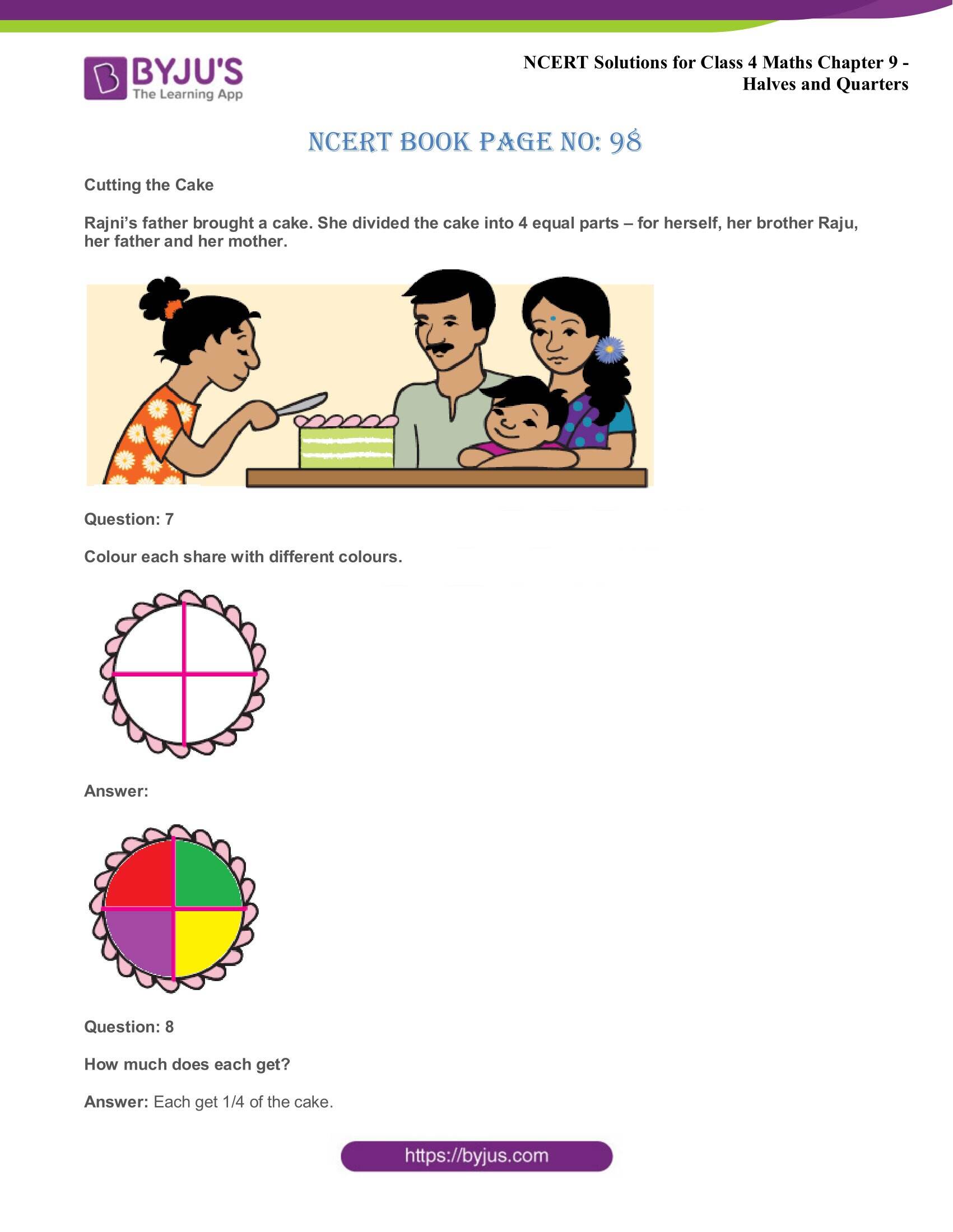 NCERT Solutions Class 4 Maths Chapter 9 Halves And Quarters Download PDF