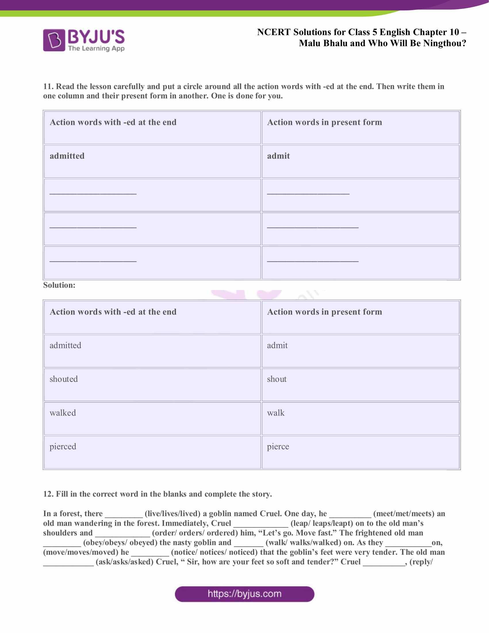 NCERT Solutions For Class 5 English Chapter 10 Malu Bhalu And Who Will